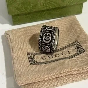 Gucci | Jewelry | Gucci Silvertone Gg Serpent Motif Wide Band Ring ...